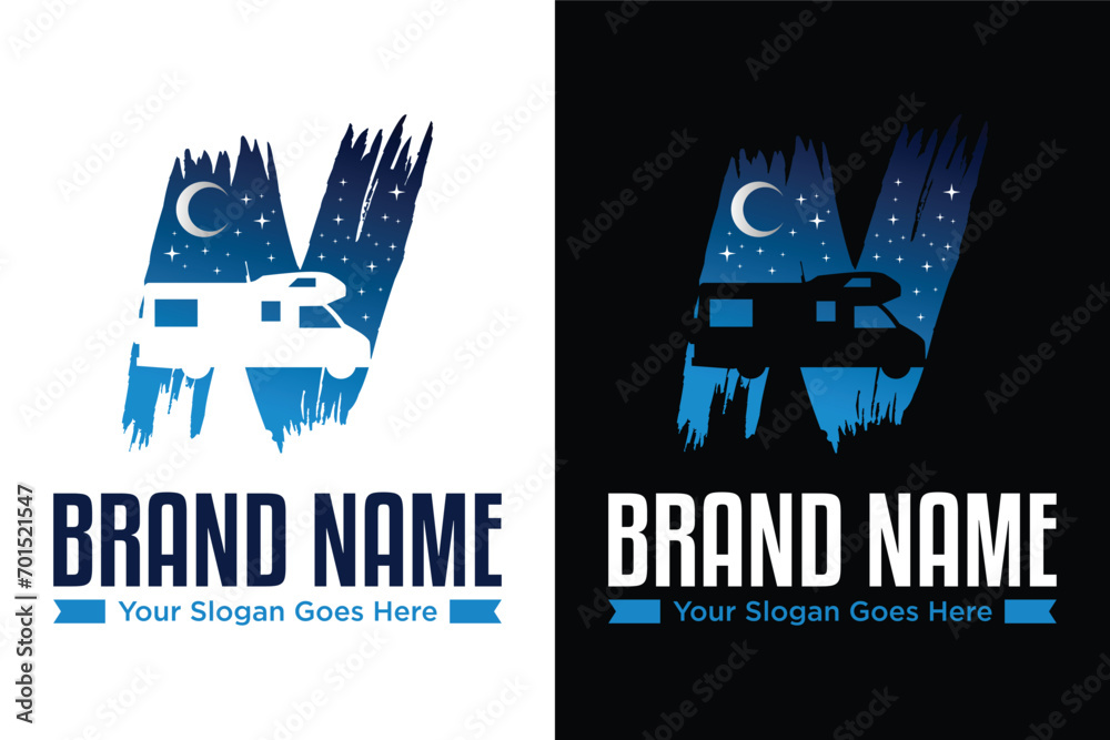 Recreational vehicles camper van logo emblems RV and caravan park ...