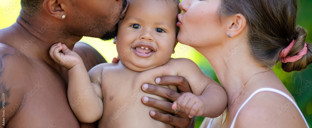 Mixed race family portrait. Happy multiracial family outside ...