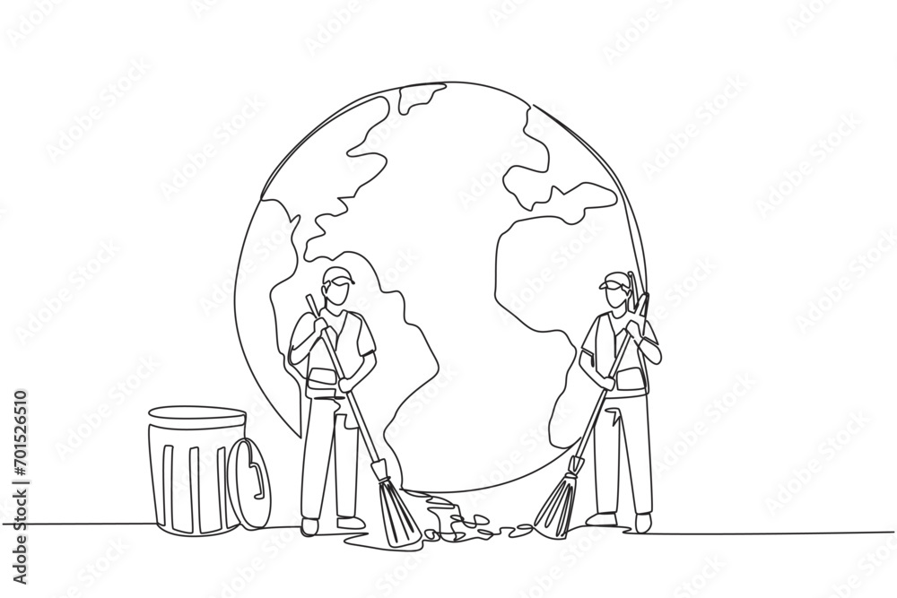 Vecteur Stock Continuous one line drawing trash man and trash woman ...