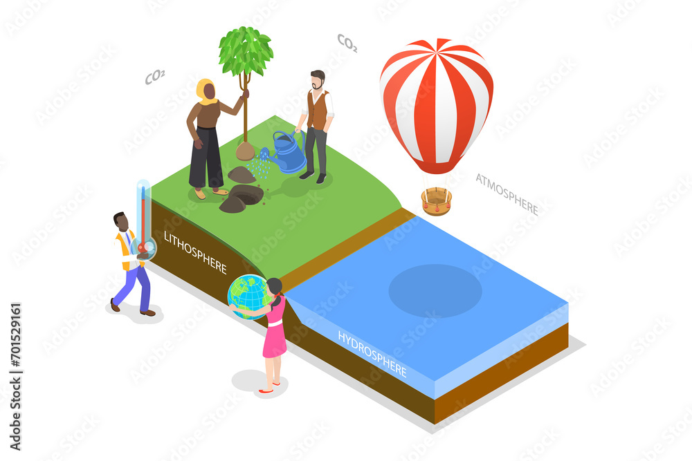 3D Isometric Flat Illustration of Earth Biosphere , Natural Ecosystems ...