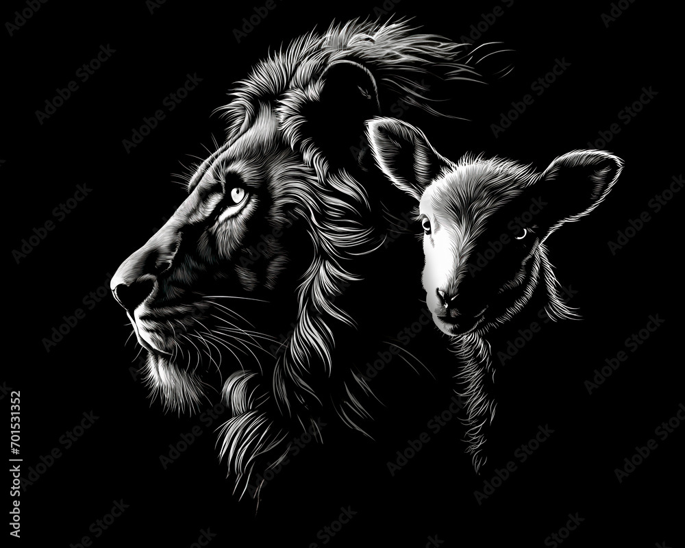 Ilustrace „Divine Unity, Lion and Lamb Silhouette, Symbolizing Jesus ...