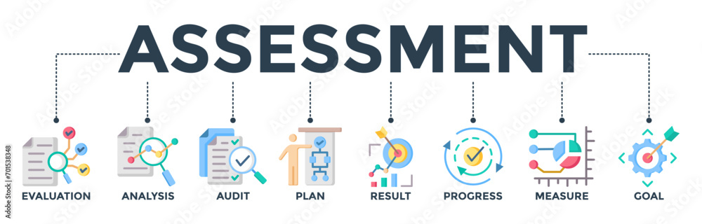 Assessment banner web icon for accreditation and evaluation method on ...