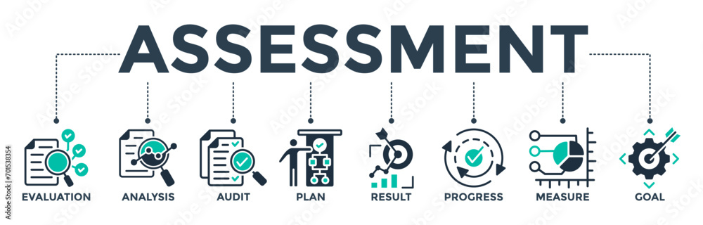 Assessment banner web icon for accreditation and evaluation method on business and education ...