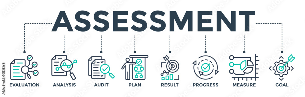 Assessment banner web icon for accreditation and evaluation method on ...