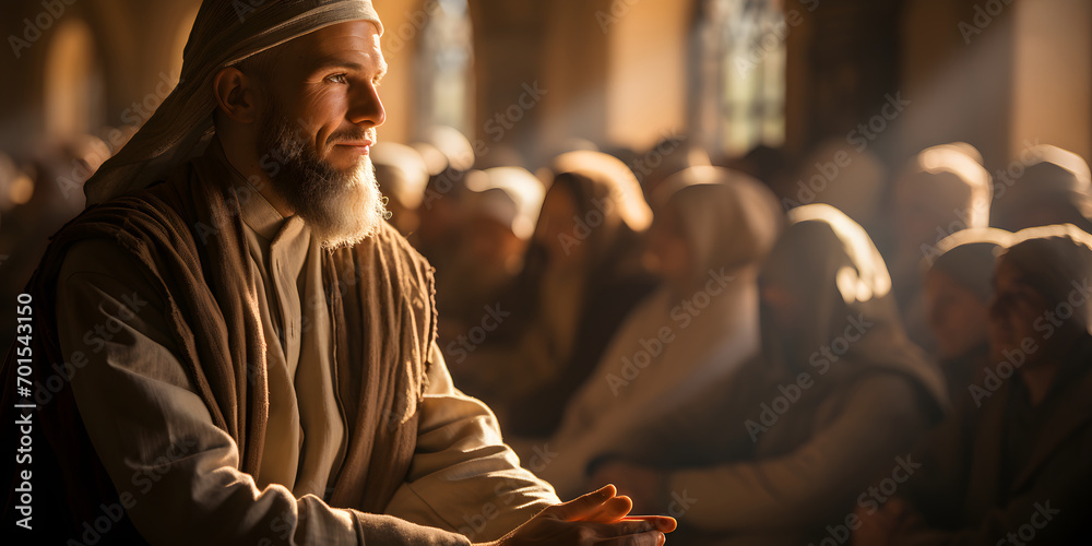 Islamic Imam Conducts a Sermon at the Mosque. Muslim Imam Preaching to ...
