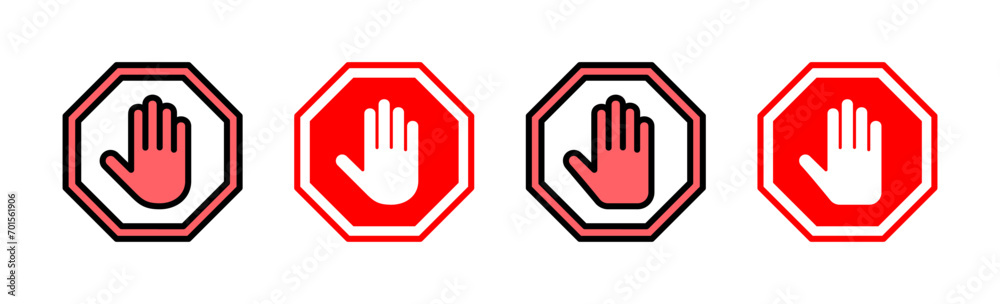 Stop icon set illustration. stop road sign. hand stop sign and symbol ...