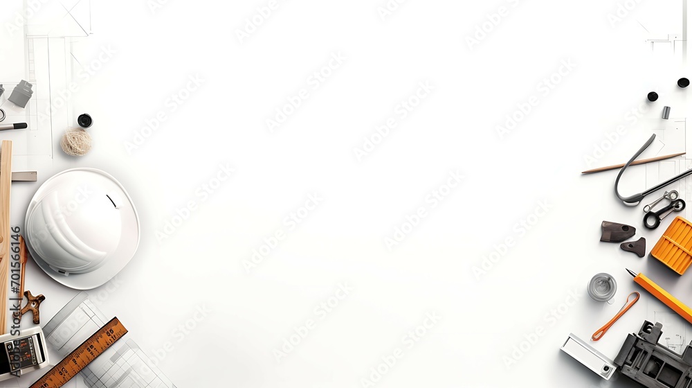 Architect equipment background design view on top, with full equipment ...