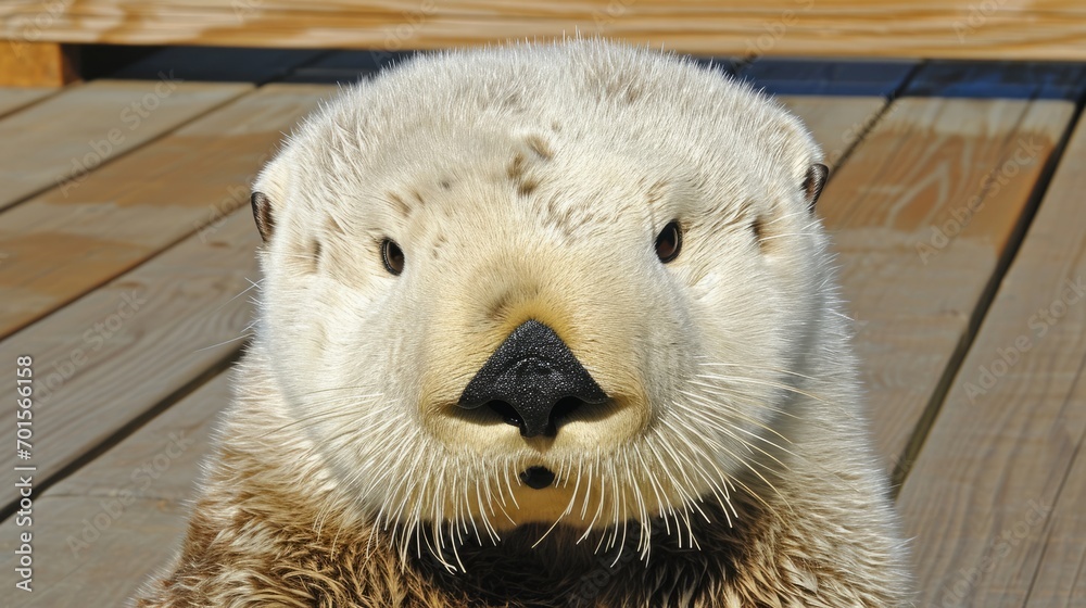 An adorable sea otter, its white muzzle and smug look captured in a ...
