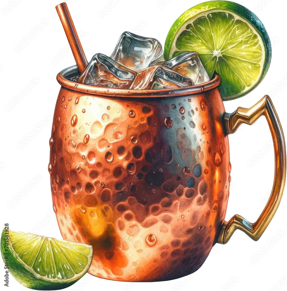 Moscow Mule, Hyper Realistic Watercolor Style of Moscow Mule, One of the Famous Cocktail drinks ...