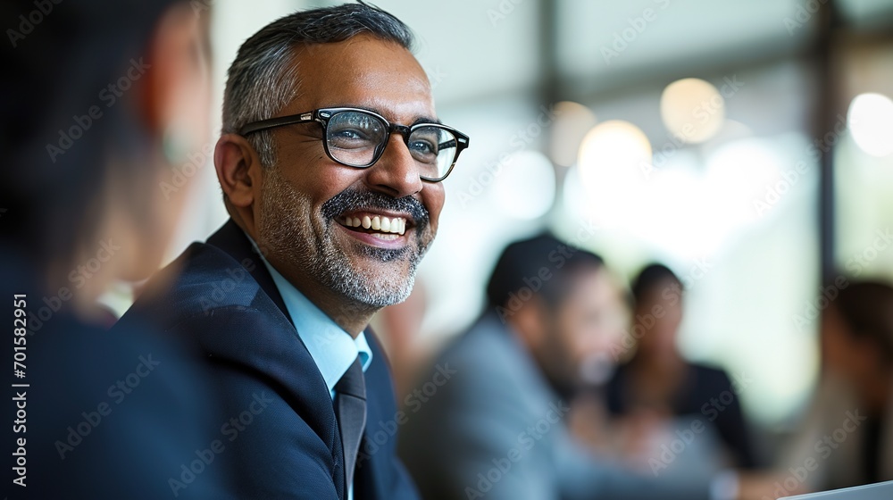 Portrait, face or happy ceo in a meeting with a smile, success or pride ...