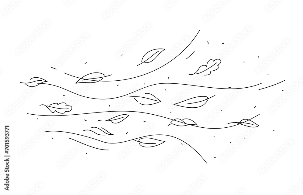Wind air and doodle leaves motion. Leaves falling season hand drawn ...