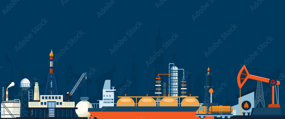 Gas oil industry, production and storage platform Banner with ...