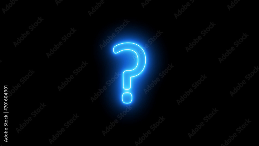 Glowing neon line animation and blue neon question mark symbol on alpha ...