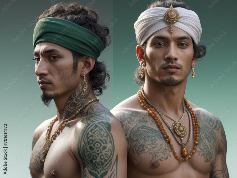 Ultra-realistic 8K render of a tall olive-skinned Asian man with curly ...