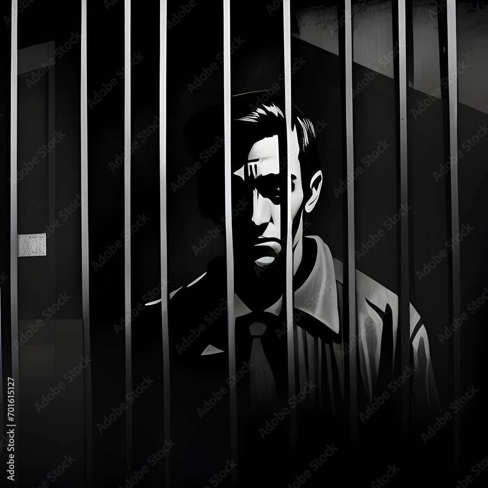 A prisoner in a jail prison cell behind iron bars In A High Security ...