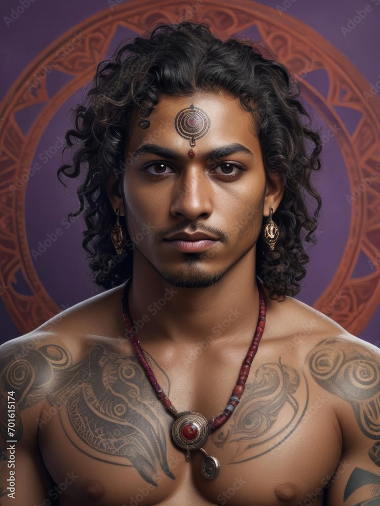 Ultra Realistic 8k Render Of A South Asian Man With Curly Hair Amber Eyes And Traditional