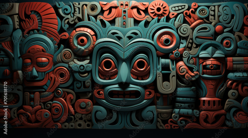 Maya ancient civilization background. Mayan tribal pattern with a totem ...