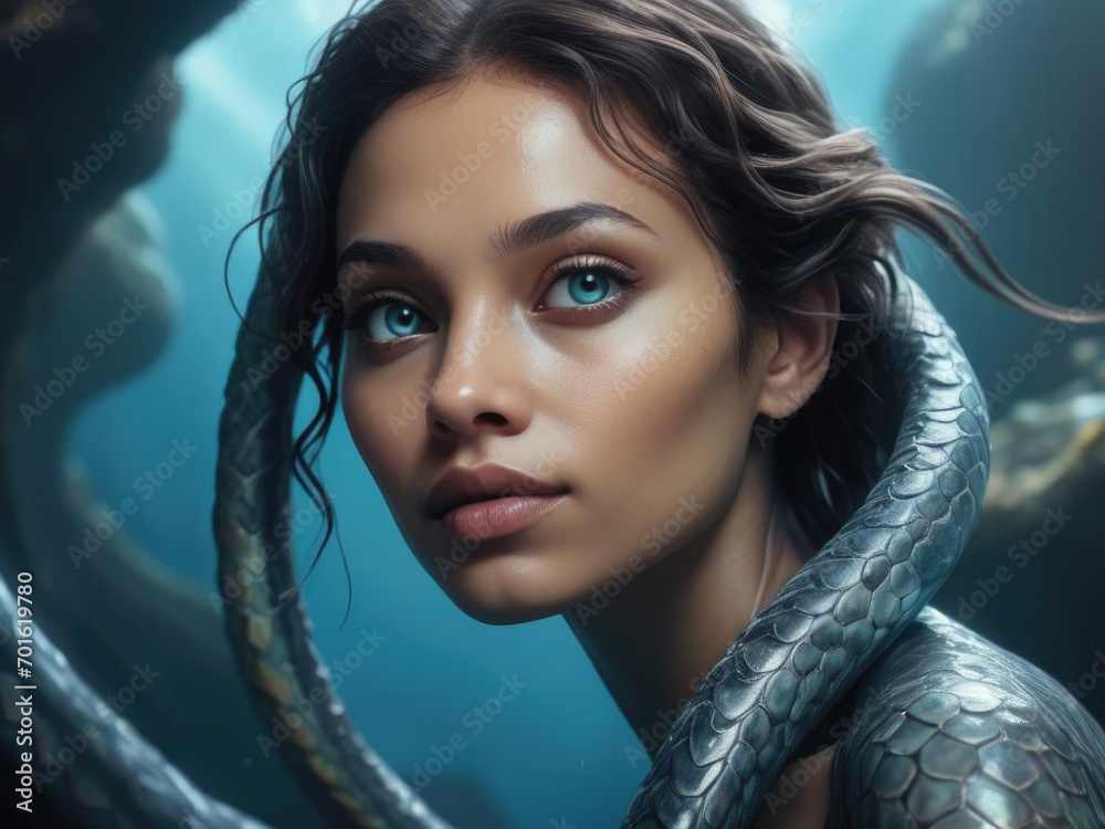 Enchanting Sea Serpent - Stunning close-up 8k digital render of a tall ...