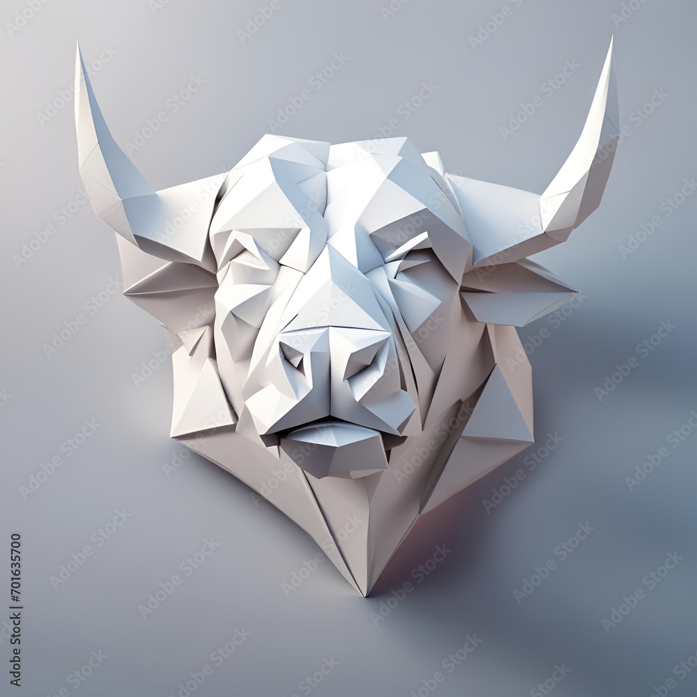 Stier Bulle Kopf mit Hörnern in geometrischen Formen, wie 3D Papier in ...