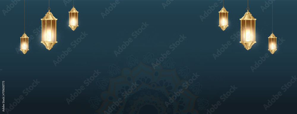Ramadan Kareem wishing, or greeting banner Ramzan Islamic mandala ...