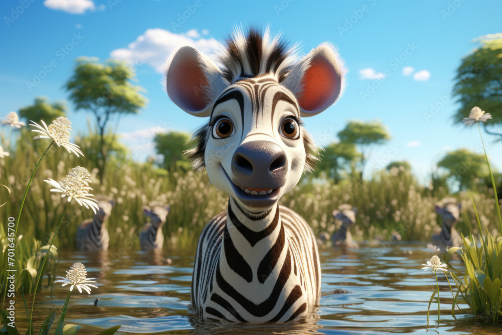 Cartoon cute zebra in nature. Illustration, AI Generative Stock ...