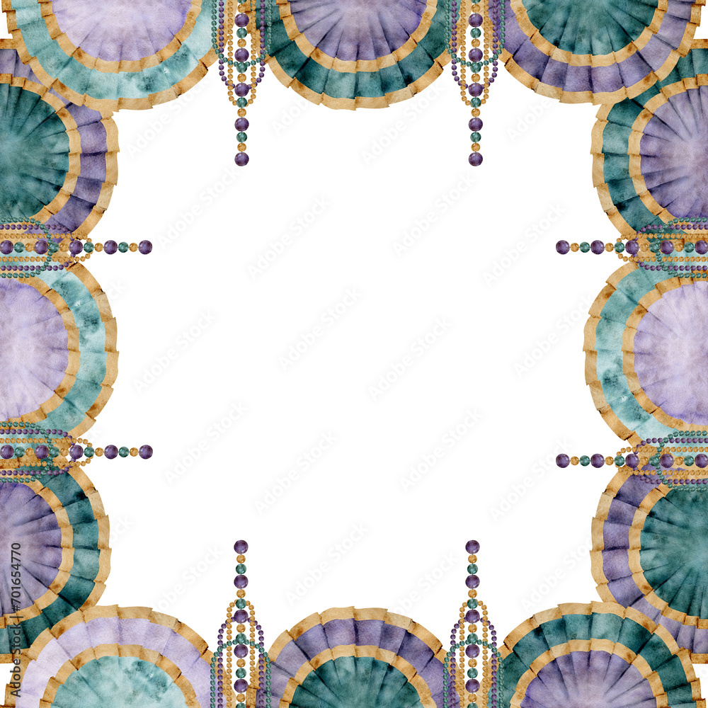 Hand drawn watercolor Mardi Gras carnival symbols. Textile festoon ...