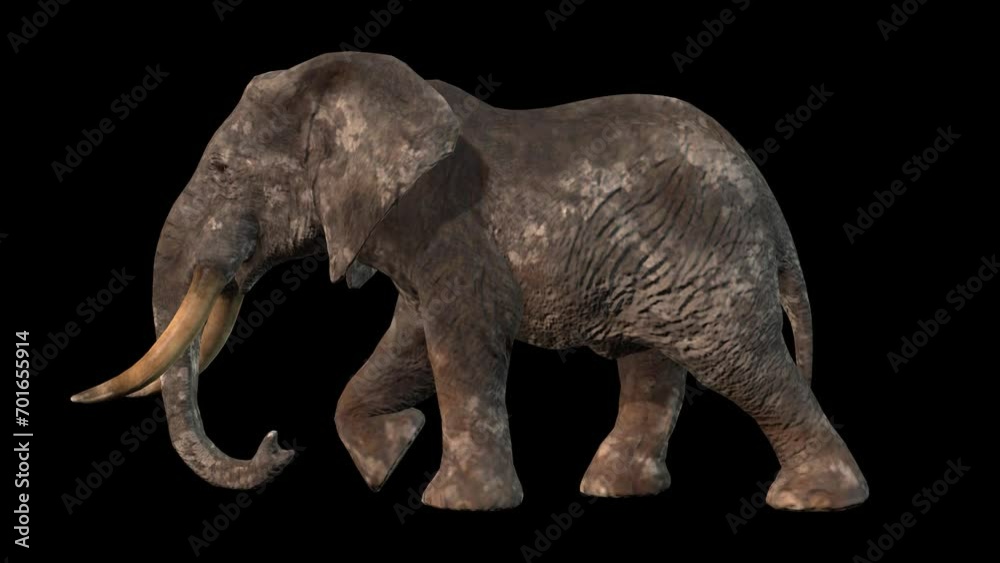An elephant walking on black background with alpha channel included at ...