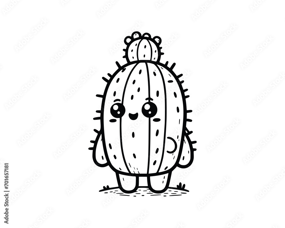 Cute Cartoon of cactus illustration for coloring book. outline line art ...