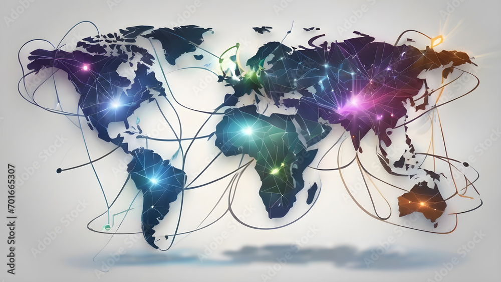 Polygonal mesh network map of world of lines and points, dots and ...