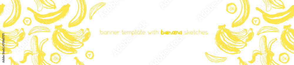 Vector bananas banner template with sketch bananas seamless pattern ...