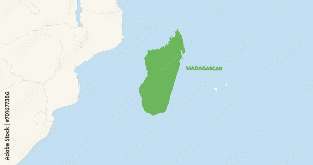 World Map Zoom In To Madagascar. Animation in 4K Video. Green ...