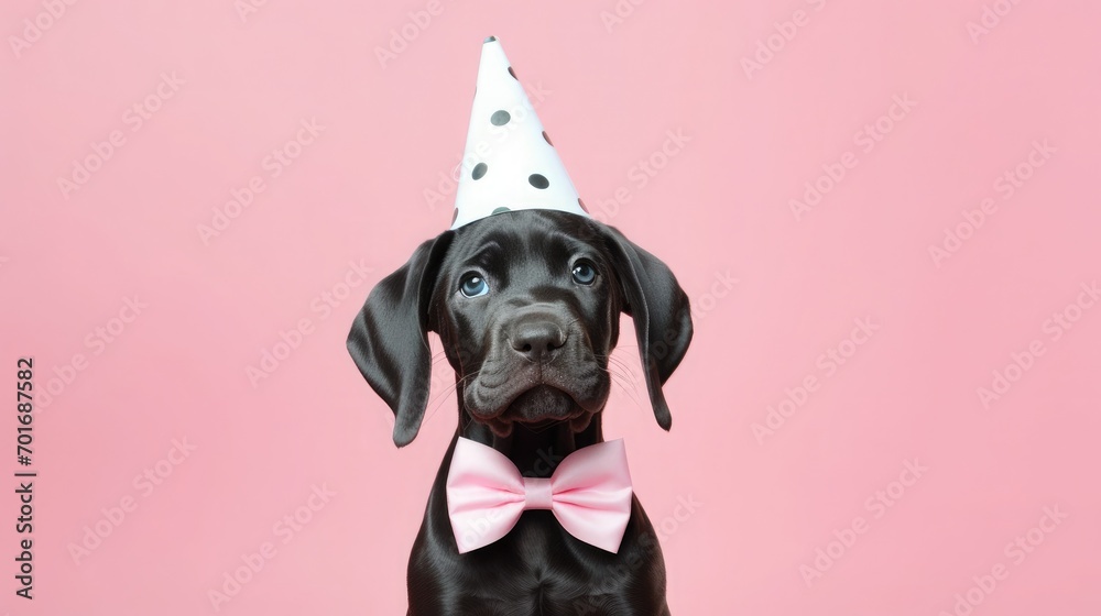 imaginative animal idea. Great Dane puppy wearing a party attire with a ...