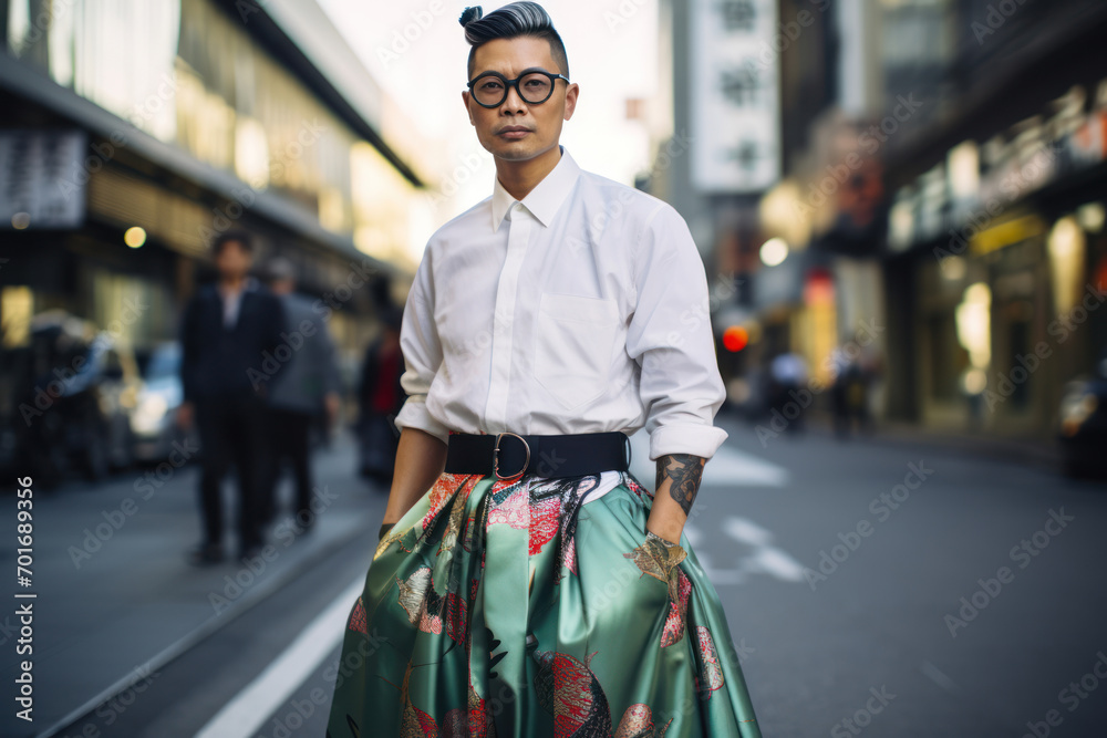 30-year-old Japanese man in a contemporary Tokyo street, confidently ...