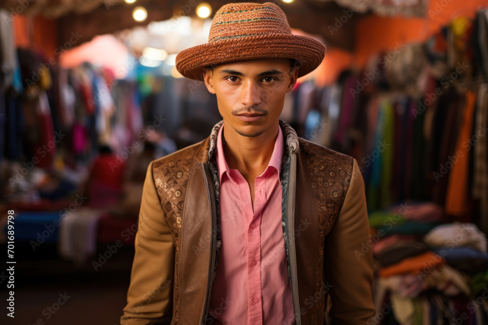 Photo of a Moroccan man with androgynous allure, wearing a mix of ...