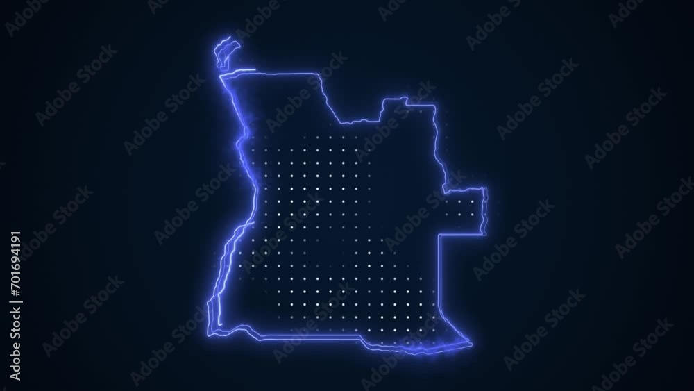 Neon Blue Angola Map Borders Outline Loop Background. Neon Blue Colored ...