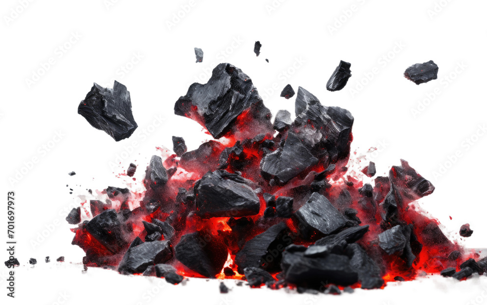 Coal Pieces Ignite, Painting the Air with Red Sparks Isolated on a ...