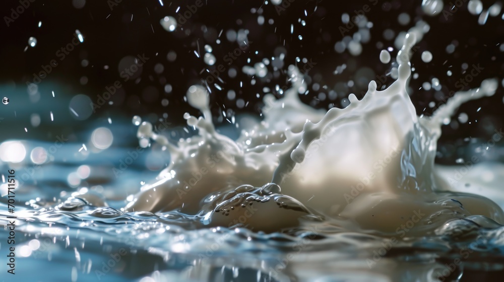 A splash of water captured on top of a body of water. This image can be ...