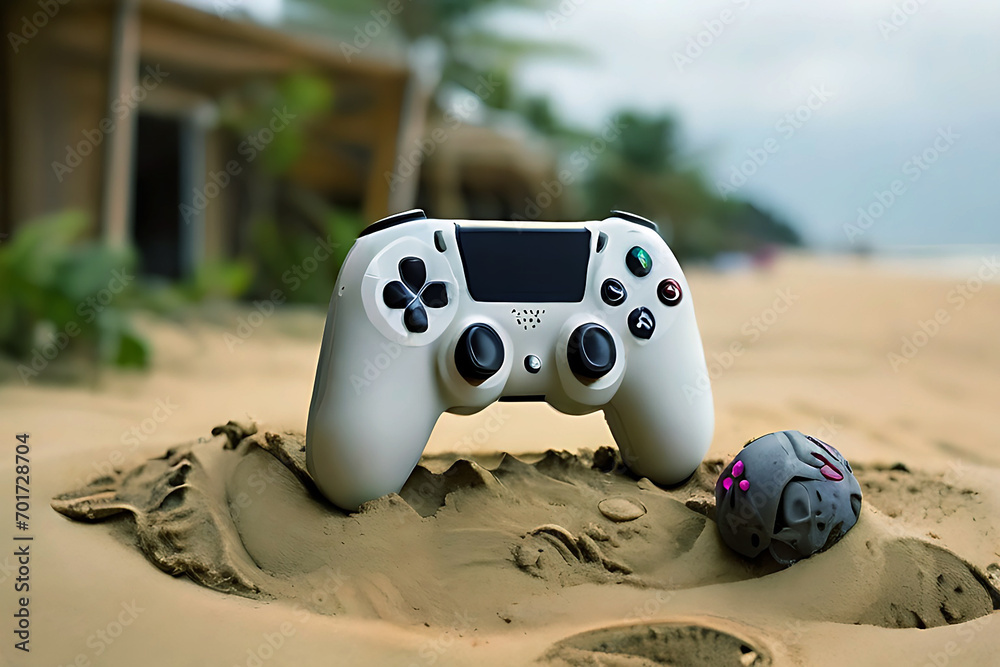 Video game controller with fire and epic medieval volcano in the ...