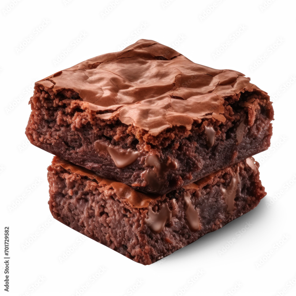 Chocolate fudge brownie cake, side view on isolate transparency ...