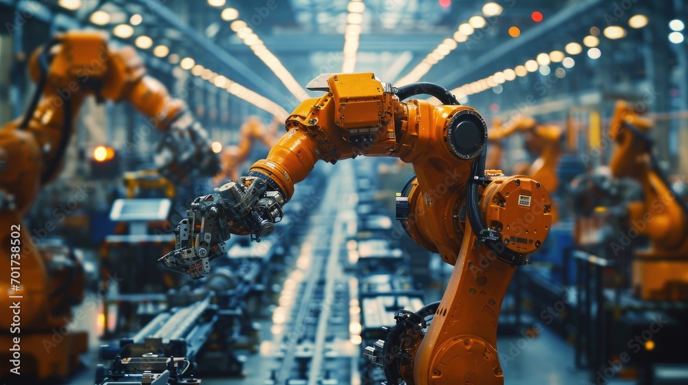 automation robot arm in assembly manufacturing plant on production line ...