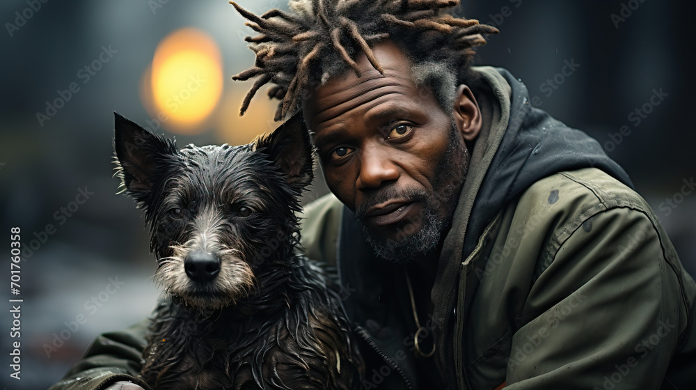 Portrait of an Elderly African American Homeless Man Sitting on the ...