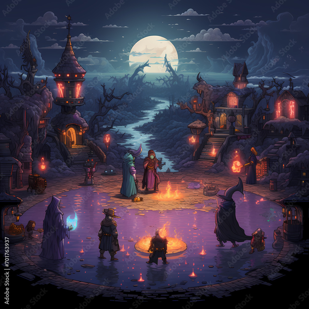 Pixel art wizards casting spells in a pixelated realm. Stock ...