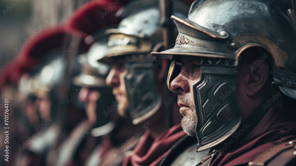 Photorealistic portrait of roman soldiers in armor. Biblical character ...