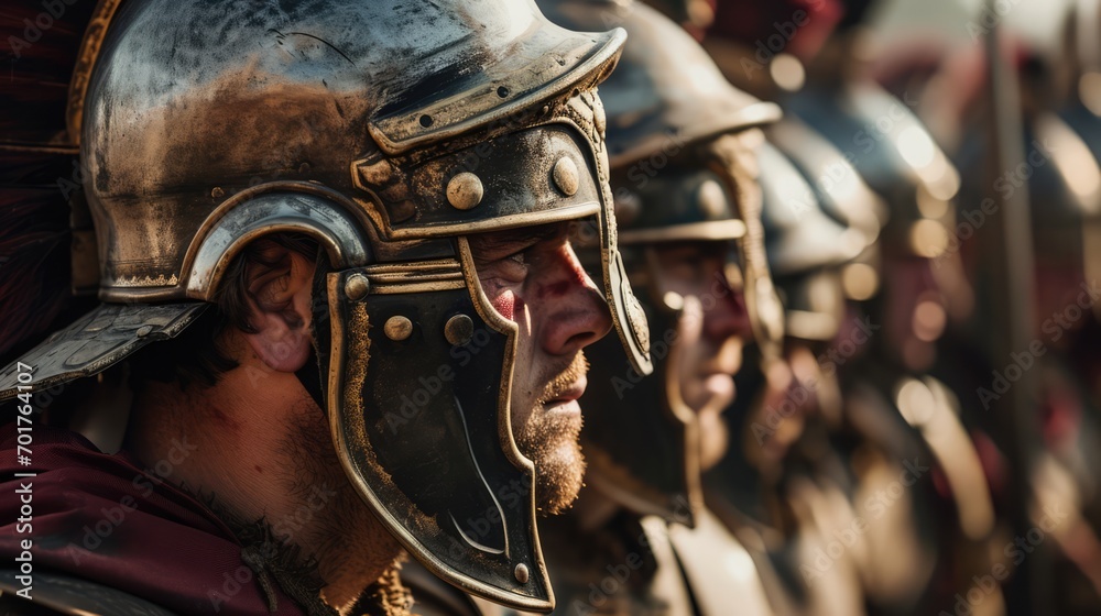 Photorealistic portrait of roman soldiers in armor. Biblical character ...