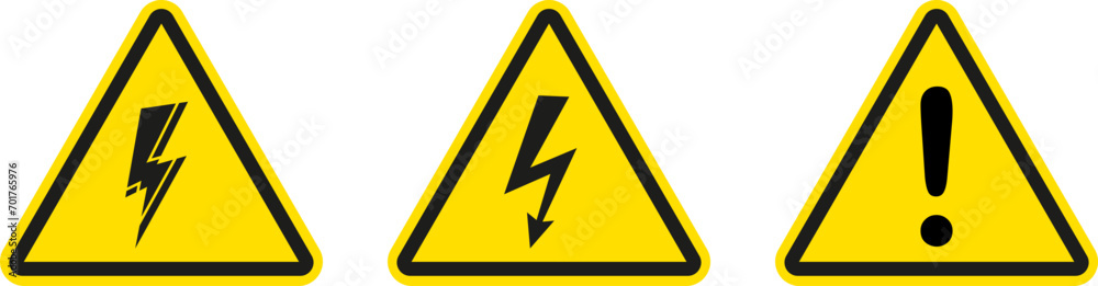 Warning sign. Dangerous electrical voltage icon set. High voltage sign ... Warning sign. Dangerous electrical voltage icon set. High voltage sign ...