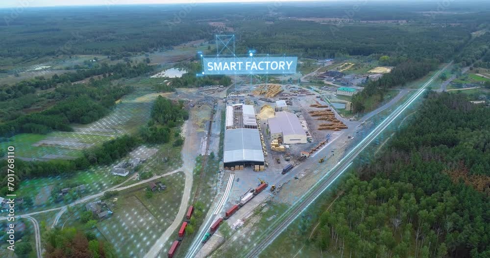 Visualization of a smart factory. Smart factory top view. Smart factory ...