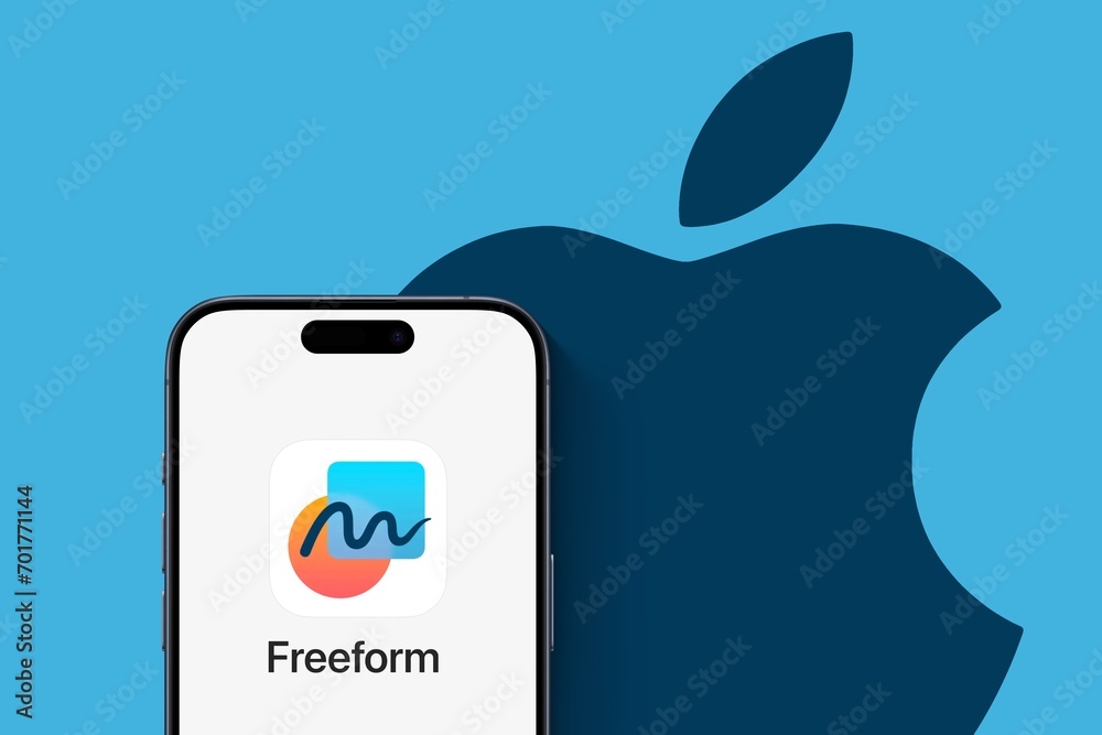 Freeform App logo shown on an iPhone 15 Pro, a powerful new app ...