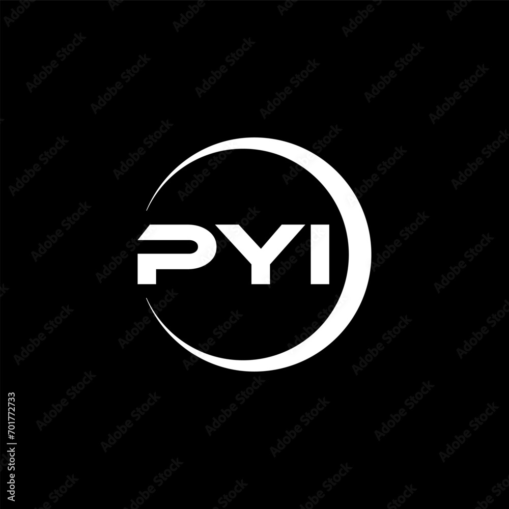 PYI letter logo design with black background in illustrator, cube logo ...