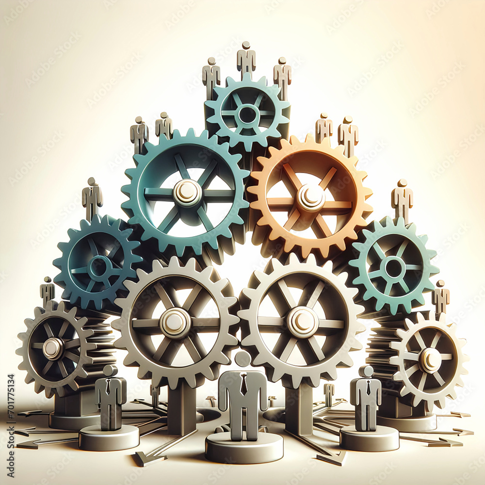 A simple 3D illustration representing business and teamwork with gears ...