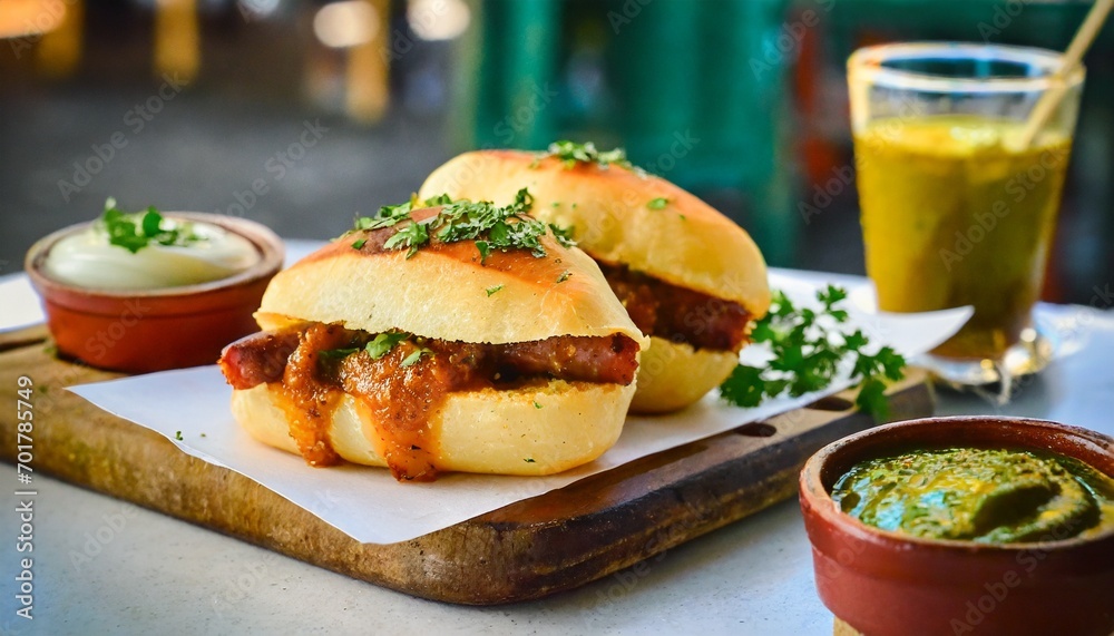 Argentinian typical/traditional dish, ''choripan'' with ''chimichurri ...